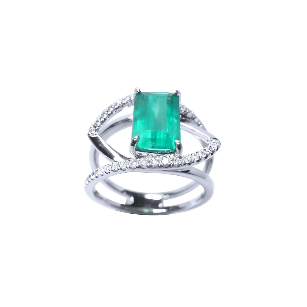 Rectangular Emerald-cut Emerald Ring Split Shank 14K